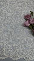 China 100% Polyester French Chantilly Lace Fabric For Garments Gowns Hollow-up White Color Wedding Dresses for sale