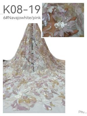 China Leafy Sequin Embroidered Fabric 3D Floral Mesh Ground For Ladies Gowns Fashion Design for sale