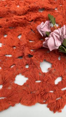China Luxury Ruffled Lace Fabric Handcrafted Layered Tulle With Hollow-up For Dramatic Evening Gowns for sale