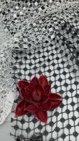 China Leafy Black And White Plaid Hollow-up Sequins Sliver Detailed Fabric For Statement Formal Dresses for sale