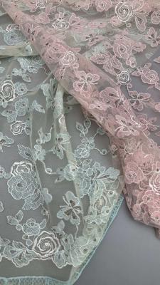 China Leafy French Embroidered Lace Delicate Threadwork On Soft Mesh For Designer-Inspired Evening Wear for sale