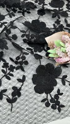China Leafy Embroidered Lace Mesh Baroque Floral Patterns for Romantic Formal Gowns for sale