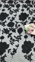China Leafy Embroidered Lace Mesh Baroque Floral Patterns for Romantic Formal Gowns for sale