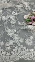 China 3D Embroidered Floral Lace Fabric With Mesh Artistic Multi-Layered Texture For Statement Evening Dresses for sale