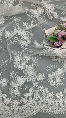China 3D Embroidered Floral Lace Fabric With Mesh Artistic Multi-Layered Texture For Statement Evening Dresses for sale