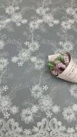 China 3D Embroidered Floral Lace Fabric With Mesh Artistic Multi-Layered Texture For Statement Evening Dresses for sale