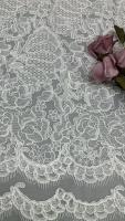 China Handmade Floral Embroidery On Lace Artistic Detailing Tulle Mesh Fabric For Wedding Dresses for sale