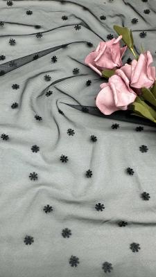 China Flocked Mesh Lace With Embroidered Sheer Elegance With Subtle Design for sale