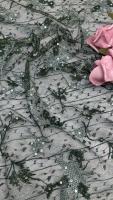 China Black Sequin Embroidered Floral Mesh Fabric Sheer Elegance with Subtle Shine For New Collection for sale