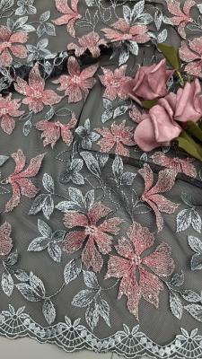 China Embroidered Lace With Floral Details Deeply Textured Fabric For Dramatic High-Fashion Evening Gowns for sale