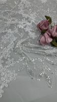 China Leafy Tulle Lace With Embroidered Sequin Mesh Bead For Sheer Elegance Ornate Texture And Shine For Couture And Luxury Dresses for sale