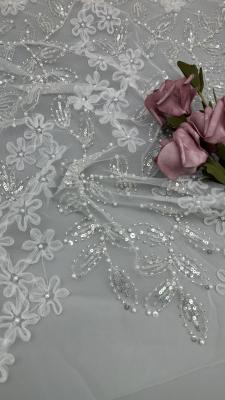 China Leafy Tulle Lace With Embroidered Sequin Mesh Bead For Sheer Elegance Ornate Texture And Shine For Couture And Luxury Dresses for sale
