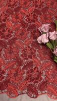 China Leafy Red Color Embroidered Sequin Mesh Fabric Featherlight Luxury Fabric For Ethereal Carpet Dresses for sale