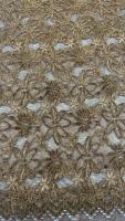 China Leafy Flock Embroidered Lace For Baroque Floral Patterns For Regal And Romantic Formal Gowns for sale