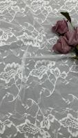 China Girls White Lace Embroidered Fabric Breathe Floral Patterns Mesh Ground For Wedding Dresses for sale