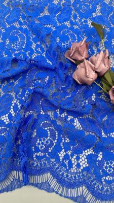 China Blue Lace Embroidered Fabric Floral Patterns Laser Hollow-up  For Party Dresses Clothing for sale