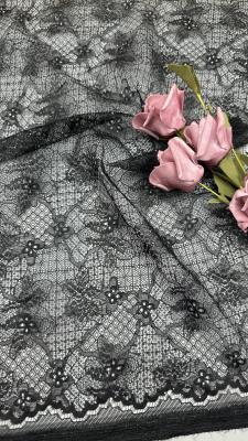 China Black Embroidered Lace Fabric Hollow-up Floral Sequin Laser for Party Dresses Clothing for sale
