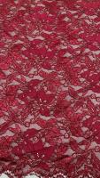 China Red Embroidered Lace with Spark Precision Leafy Romantic Fabric for Party Gowns for sale