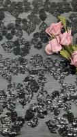 China Black Sequin Mesh Lace Fabric Embroidered Lace To Hand-trimmed Details For Young Girls for sale