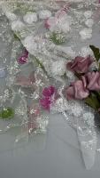 China Leafy Beaded Embroidery Fabric Mesh Floral for Evening Party Dresses Design for sale