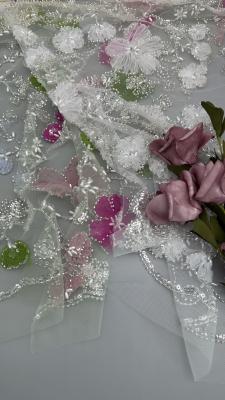 China Leafy Beaded Embroidery Fabric Mesh Floral for Evening Party Dresses Design for sale