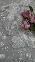 China Leafy Beaded Embroidery Fabric Mesh Floral for Evening Party Dresses Design for sale
