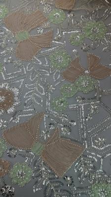 China Leafy Sequin Embroidered Lace Fabric Polyester Floral Mesh Lace for Evening Dresses for sale