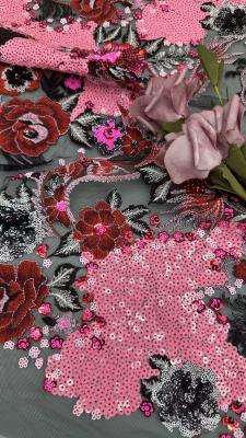 China Colorful Sequin Embroidered Lace Fabric Polyester for New Collection Evening Dresses for sale