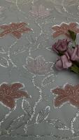 China Beaded Floral Embroidered Lace Fabric Hollow-up Mesh Polyester for Evening Dresses for sale