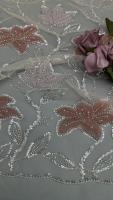 China Beaded Floral Embroidered Lace Fabric Hollow-up Mesh Polyester for Evening Dresses for sale