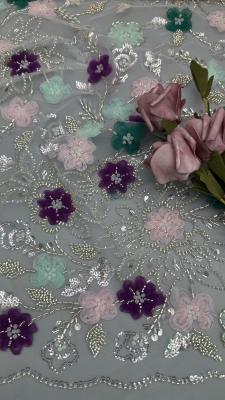 China Colorful Butterfly Floral Embroidered Lace Fabric Mesh for New Collection Evening Gown for sale