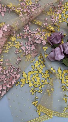 China Embroidered Lace Fabric Colorful Floral Mesh Polyester for Wedding Evening Dresses for sale