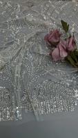 China Beaded Pearl Embroidered Lace Fabric Polyester For New Season Evening Dresses for sale