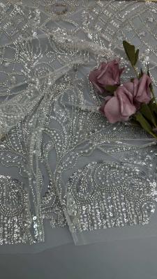 China Beaded Pearl Embroidered Lace Fabric Polyester For New Season Evening Dresses for sale