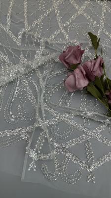 China High Quality Beaded Pearl Embroidered Lace Fabric Polyester For New Season Evening for sale
