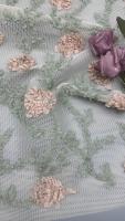 China Eｍbroidered Lace Fabric 100% Polyester Mesh Ground for Wedding Dress for sale