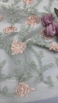 China Eｍbroidered Lace Fabric 100% Polyester Mesh Ground for Wedding Dress for sale