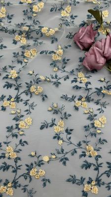 China Leafy Embroidered Lace Fabric 3D Floral Mesh Ground High Quality Luxary Party Dresses for sale