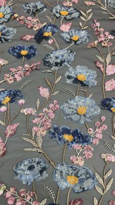 China 3D Floral Sequin Bread  Embroideded Fabric Luxary High Quality for Party Gowns Dresses for sale
