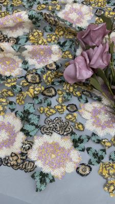 China Sequin Flroal Embroideded Lace Fabric Elegant Mesh Customized New Collection Fabric for sale