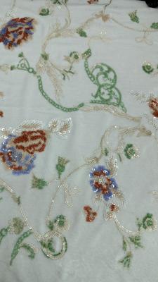 China Flocked Mesh Flroal Sequin Embroideded Lace Fabric For Wedding Party Gowns for sale