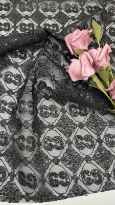 China Leafy Embroideded Lace Fabric Blace Mesh Ground Special Design For Dinner Gowns for sale