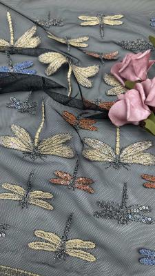 China Dragofly Embroideded Beauty Mesh Breathe Lace Fabric For Girls Party Gowns for sale
