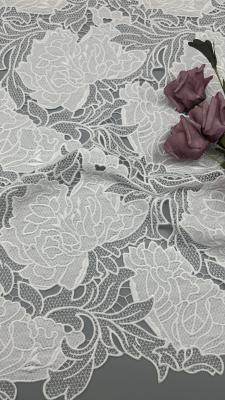 China White Lace Embroidered Fabric Laser Hollow up Elegant Customized Design for sale