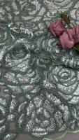 China Sequin Embroidered Lace Fabric 3D Floral Design Customized Fabric For Gowns for sale