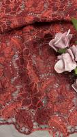 China Red Luxary Sequin Embroidered Breathe High Quality Wedding Fabric Customized Design for sale