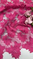 China Guipure Lace Pink Leafy Style Embroidered Lace Fabric for Bridal Wedding Party Gown for sale