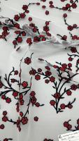 China Flocked Mesh Fabric High Luxary Flowers for Elegant  Traditional Bridal Wedding Dress for sale