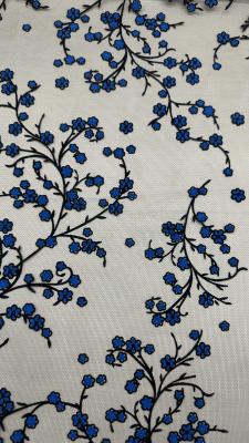China New Collection Design Flocked Mesh Fabric High Luxary Flowers for Elegant Leafy Party Fabric for sale
