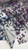 China New Collection Design Flocked Mesh Fabric High Luxary Flowers for Elegant Leafy Party Fabric for sale